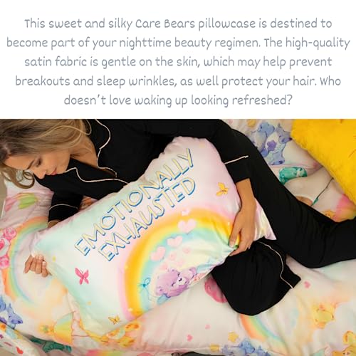 Care Bears Classic Retro Beauty Silky Satin Standard Pillowcase Cover 20x30 for Hair and Skin, (Official Licensed Product) by Franco Collectibles