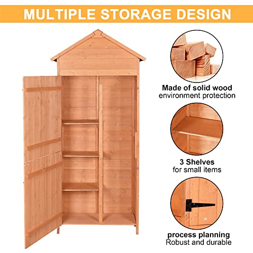 Livavege Outdoor Storage Cabinet - Wooden Garden Shed with 3 Shelves and Lockable Door, Outside Waterproof Tool Storage Shed for Patio Furniture, Backyard, Lawn, Meadow, Farmland