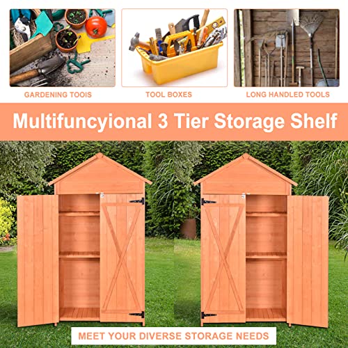 Livavege Outdoor Storage Cabinet - Wooden Garden Shed with 3 Shelves and Lockable Door, Outside Waterproof Tool Storage Shed for Patio Furniture, Backyard, Lawn, Meadow, Farmland