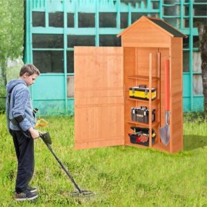 Livavege Outdoor Storage Cabinet - Wooden Garden Shed with 3 Shelves and Lockable Door, Outside Waterproof Tool Storage Shed for Patio Furniture, Backyard, Lawn, Meadow, Farmland