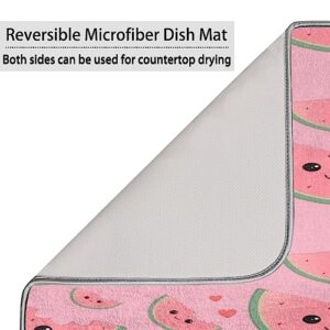 Cute Watermelon Pink Dish Drying Mat for Kitchen Counter, Absorbent Reversible Microfiber Dishes Pad Reusable Washable Dish Drainer Rack Mats, 18 Inch x 24 Inch