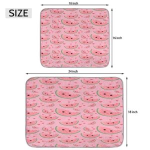 Cute Watermelon Pink Dish Drying Mat for Kitchen Counter, Absorbent Reversible Microfiber Dishes Pad Reusable Washable Dish Drainer Rack Mats, 18 Inch x 24 Inch