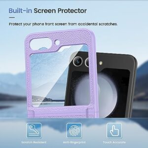 Maxdara for Z Flip 5 Case with Hinge Protection, Galaxy Z Flip 5 Case with Rotate Ring Stand & Built-in Glass Screen Protector Protective Case for Samsung Galaxy Z Flip 5 5G (Purple)