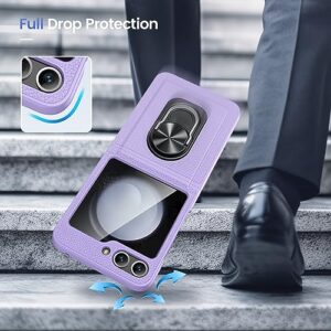 Maxdara for Z Flip 5 Case with Hinge Protection, Galaxy Z Flip 5 Case with Rotate Ring Stand & Built-in Glass Screen Protector Protective Case for Samsung Galaxy Z Flip 5 5G (Purple)