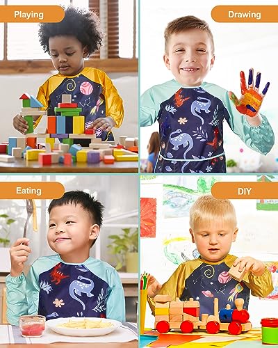 Lictin 2 Pack Kids Art Smocks, Toddler Smock, Waterproof Artist Painting Aprons for Children, with Long Sleeve and 3 Pockets for Age 3-8 Years