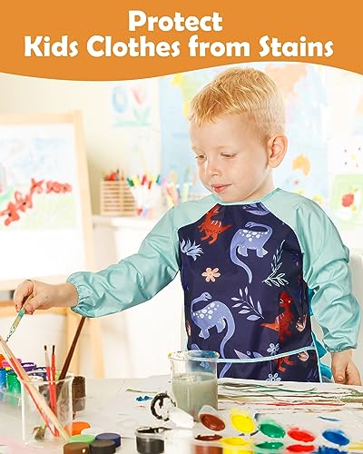 Lictin 2 Pack Kids Art Smocks, Toddler Smock, Waterproof Artist Painting Aprons for Children, with Long Sleeve and 3 Pockets for Age 3-8 Years