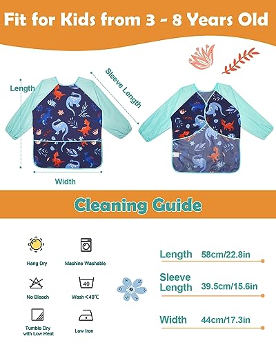 Lictin 2 Pack Kids Art Smocks, Toddler Smock, Waterproof Artist Painting Aprons for Children, with Long Sleeve and 3 Pockets for Age 3-8 Years