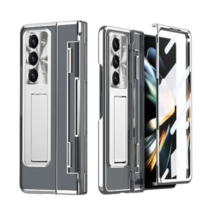 haii for galaxy z fold 5 case with hinge protection electroplating design built-in screen protector lightweight kickstand protective phone case for samsung galaxy z fold 5 2023 silver