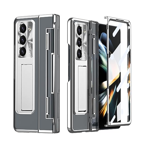 HAII for Galaxy Z Fold 5 Case with Hinge Protection Electroplating Design Built-in Screen Protector Lightweight Kickstand Protective Phone Case for Samsung Galaxy Z Fold 5 2023 Silver