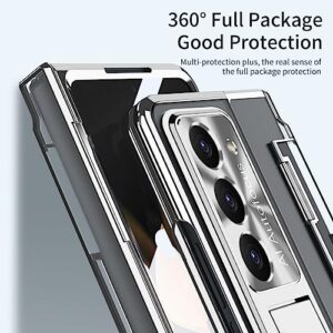 HAII for Galaxy Z Fold 5 Case with Hinge Protection Electroplating Design Built-in Screen Protector Lightweight Kickstand Protective Phone Case for Samsung Galaxy Z Fold 5 2023 Silver