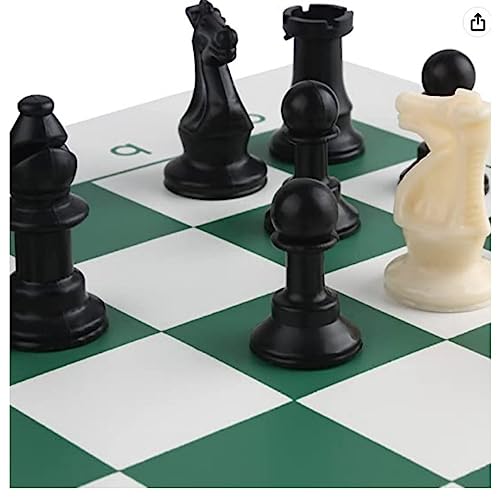 GETORIUM Tournament Chess Set: Portable and Professional Set with Travel Portable Plastic Tube Roll. Plastic Staunton Chess Pieces, Foldable Vinyl Chess Board.(Green, 13X13IN)