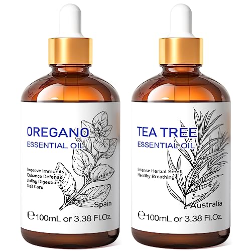 HIQILI Tea Tree Essential Oil and Oregano Essential Oil, 100% Pure Natural Therapeutic Grade for Home Aromatherapy Diffuser Oil