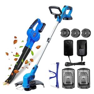 WISETOOL Cordless String Trimmer/Edger & Leaf Blower Combo Kit, 2X 2.0ah 20v Battery, 12" Weed Wacker with 90 Degree Adjustable Head, Lightweight 130 MPH Electric Leaf Blower