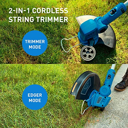 WISETOOL Cordless String Trimmer/Edger & Leaf Blower Combo Kit, 2X 2.0ah 20v Battery, 12" Weed Wacker with 90 Degree Adjustable Head, Lightweight 130 MPH Electric Leaf Blower