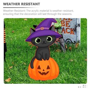 LOGOFUN 2Pcs Halloween Yard Stakes Pumpkin Black Cat Outdoor Signs with Stake Halloween Garden Decors