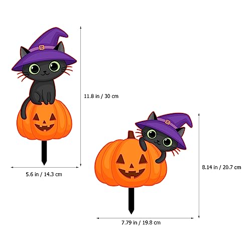 LOGOFUN 2Pcs Halloween Yard Stakes Pumpkin Black Cat Outdoor Signs with Stake Halloween Garden Decors