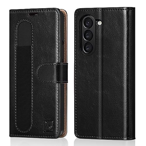 Belemay Case for Samsung Galaxy Z Fold 5 Case with S Pen Holder, Card Holder Slots-Genuine Leather Wallet Case RFID Blocking Protective Flip Folio Cover Compatible with Galaxy Z Fold 5 (2023)-Black