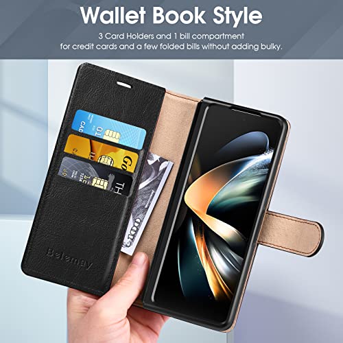 Belemay Case for Samsung Galaxy Z Fold 5 Case with S Pen Holder, Card Holder Slots-Genuine Leather Wallet Case RFID Blocking Protective Flip Folio Cover Compatible with Galaxy Z Fold 5 (2023)-Black