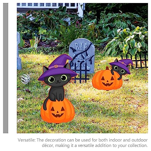 LUOZZY 2pcs Halloween Outdoor Decorations Black Cat Pumpkin Yard Stakes Garden Cat Sign with Stake Halloween Yard Decors