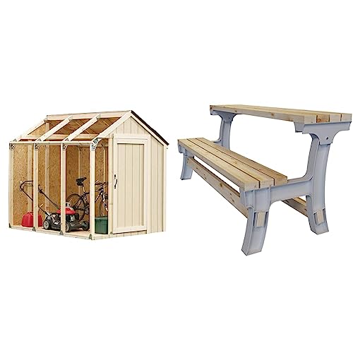 2x4basics 90192MI Custom Shed Kit with Peak Roof, 2x4 & Flip Top BenchTable, 6" D x 28.25" W x 34" H, Sand