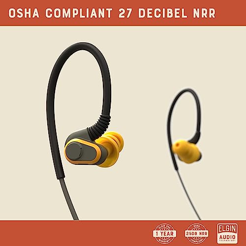 Elgin Rumble Wired Earplug Headphones with mic, in-Ear Earbuds, 3.5mm Jack, 27 dB NRR, IP67 Waterproof, OSHA CompliantEarbuds, Noise Isolating, Hearing Protection, Work Safety