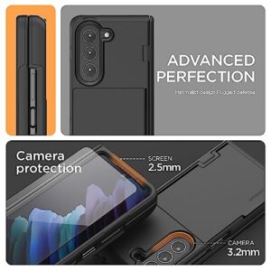 VRS DESIGN Phone Case for Samsung Galaxy Z Fold 5 5G (2023) [Terra Guard Modern GO] Holds up to 2 Cards Wallet Case, Hinge Protection Case with Tempered Glass Screen Protector (Matte Black)