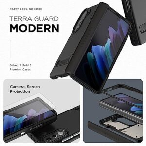 VRS DESIGN Phone Case for Galaxy Z Fold 5 5G (2023) [Terra Guard Modern], Premium Modern Neat Style [Anti Scratch Hinge Protection] Case with Tempered Glass Screen Protector Matte Black