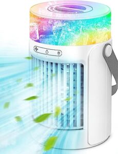 portable air conditioners fan, evaporative mini air cooler with 3 speeds 7 colors, misting humidifier personal air cooler touch screen desktop cooling fan with large water tank for home room office