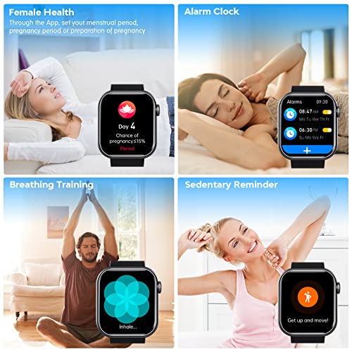 Smart Watch for Men Women,Blood Glucose Smartwatch with Blood Pressure Heart Rate Monitor 1.88" Touch Screen Bluetooth Watch (Make/Answer Call),IP67 Waterproof Smart Watch for Android iOS Phones Black