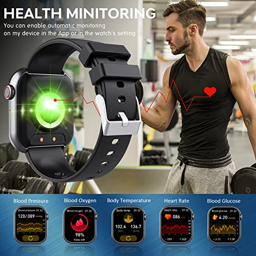 Smart Watch for Men Women,Blood Glucose Smartwatch with Blood Pressure Heart Rate Monitor 1.88" Touch Screen Bluetooth Watch (Make/Answer Call),IP67 Waterproof Smart Watch for Android iOS Phones Black