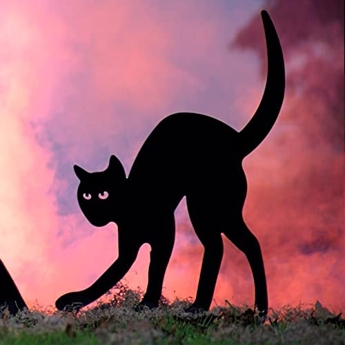 Halloween Garden Stakes Outdoor Statues Silhouette Black Cat Yard Signs Decor Yard Art Decorations Garden Yard Sign Halloween Stakes Props Scary Holiday Home Patio Party Supplies (A03)