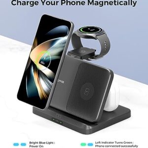 Charging Station for Samsung 3 in 1 Foldable Wireless Charger Fast Charger Dock Stand for Galaxy Z Fold 4/3, Z Flip 5/4/3, S23/S22/S21/S20, Note20/10 Ultra, Watch 5 Pro/5/4/3/Active, Buds+/2/Pro/Live