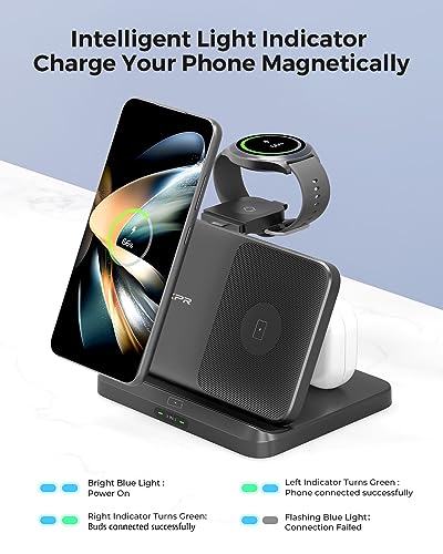 Charging Station for Samsung 3 in 1 Foldable Wireless Charger Fast Charger Dock Stand for Galaxy Z Fold 4/3, Z Flip 5/4/3, S23/S22/S21/S20, Note20/10 Ultra, Watch 5 Pro/5/4/3/Active, Buds+/2/Pro/Live