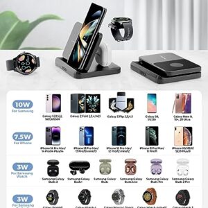 Charging Station for Samsung 3 in 1 Foldable Wireless Charger Fast Charger Dock Stand for Galaxy Z Fold 4/3, Z Flip 5/4/3, S23/S22/S21/S20, Note20/10 Ultra, Watch 5 Pro/5/4/3/Active, Buds+/2/Pro/Live