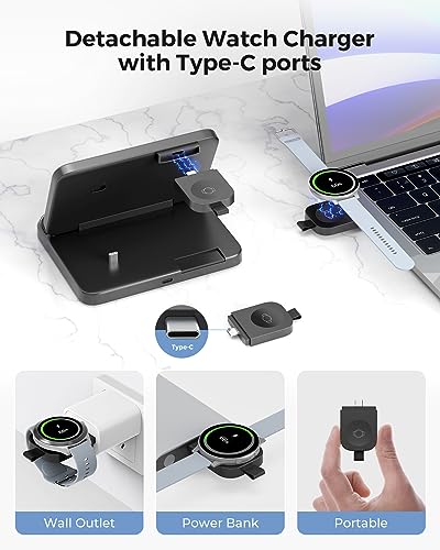 Charging Station for Samsung 3 in 1 Foldable Wireless Charger Fast Charger Dock Stand for Galaxy Z Fold 4/3, Z Flip 5/4/3, S23/S22/S21/S20, Note20/10 Ultra, Watch 5 Pro/5/4/3/Active, Buds+/2/Pro/Live