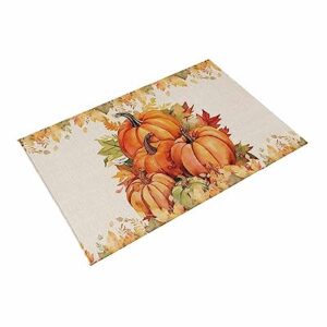 Fall Pumpkins Outdoor Area Rug 4'x6',Patio Balcony Porch Front Door Camping Camper Deck Runner Rug,Washable Carpet Indoor Living Room/Kitchen Floor Mat Thanksgiving Autumn Retro Eucalyptus Leaves