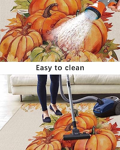 Fall Pumpkins Outdoor Area Rug 4'x6',Patio Balcony Porch Front Door Camping Camper Deck Runner Rug,Washable Carpet Indoor Living Room/Kitchen Floor Mat Thanksgiving Autumn Retro Eucalyptus Leaves