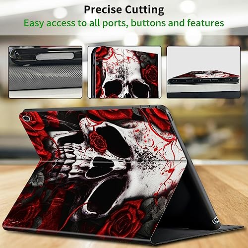 CGFGHHUY for All-New Kindle Fire 7 Tablet Case 12th Generation 2022 Release 7 inch Lightweight Protective PU Leather Smart Stand Cover with Auto Wake Sleep - Skull Roses Flower