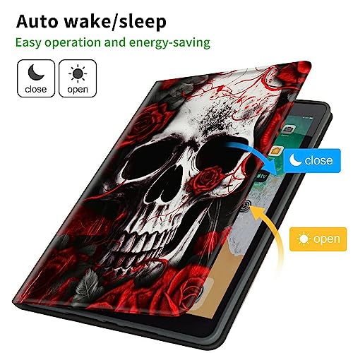 CGFGHHUY for All-New Kindle Fire 7 Tablet Case 12th Generation 2022 Release 7 inch Lightweight Protective PU Leather Smart Stand Cover with Auto Wake Sleep - Skull Roses Flower