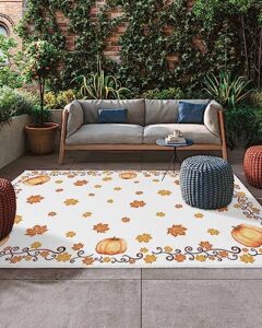 pumpkin outdoor area rug 4'x6',patio balcony porch front door camping camper deck runner rug,washable carpet indoor living room/kitchen,hallway floor mat fall thanksgiving maple leaves orange autumn