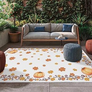 Pumpkin Outdoor Area Rug 4'x6',Patio Balcony Porch Front Door Camping Camper Deck Runner Rug,Washable Carpet Indoor Living Room/Kitchen,Hallway Floor Mat Fall Thanksgiving Maple Leaves Orange Autumn