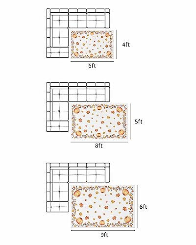 Pumpkin Outdoor Area Rug 4'x6',Patio Balcony Porch Front Door Camping Camper Deck Runner Rug,Washable Carpet Indoor Living Room/Kitchen,Hallway Floor Mat Fall Thanksgiving Maple Leaves Orange Autumn