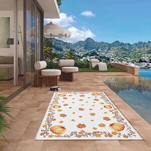 Pumpkin Outdoor Area Rug 4'x6',Patio Balcony Porch Front Door Camping Camper Deck Runner Rug,Washable Carpet Indoor Living Room/Kitchen,Hallway Floor Mat Fall Thanksgiving Maple Leaves Orange Autumn