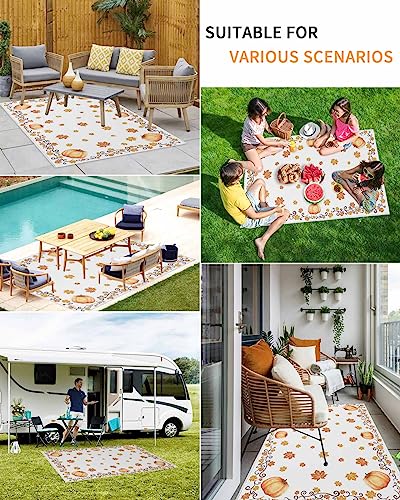 Pumpkin Outdoor Area Rug 4'x6',Patio Balcony Porch Front Door Camping Camper Deck Runner Rug,Washable Carpet Indoor Living Room/Kitchen,Hallway Floor Mat Fall Thanksgiving Maple Leaves Orange Autumn