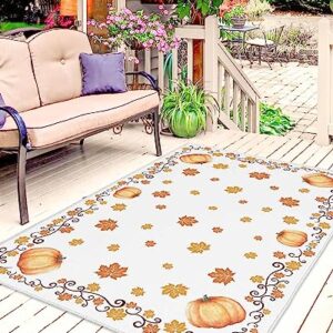 Pumpkin Outdoor Area Rug 4'x6',Patio Balcony Porch Front Door Camping Camper Deck Runner Rug,Washable Carpet Indoor Living Room/Kitchen,Hallway Floor Mat Fall Thanksgiving Maple Leaves Orange Autumn