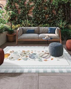 thanksgiving outdoor area rug 6'x9',patio balcony porch front door camping camper deck runner rug,washable carpet indoor living room/kitchen,hallway floor mat farmhouse pumpkins plaid maple leaves