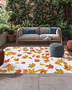 fall maple leaf outdoor area rug 4'x6',patio balcony porch front door camping camper deck runner rug,washable carpet indoor living room/kitchen,hallway floor mat thanksgiving autumn orange leaves