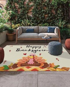 happy thanksgiving outdoor area rug 4'x6',patio balcony porch front door camping camper deck runner rug,washable carpet indoor living room kitchen floor mat fall turkey autumn pumpkin pie leaves