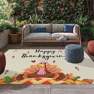 Happy Thanksgiving Outdoor Area Rug 4'x6',Patio Balcony Porch Front Door Camping Camper Deck Runner Rug,Washable Carpet Indoor Living Room Kitchen Floor Mat Fall Turkey Autumn Pumpkin Pie Leaves