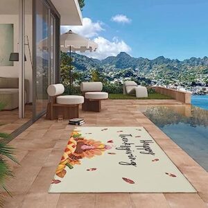 Happy Thanksgiving Outdoor Area Rug 4'x6',Patio Balcony Porch Front Door Camping Camper Deck Runner Rug,Washable Carpet Indoor Living Room Kitchen Floor Mat Fall Turkey Autumn Pumpkin Pie Leaves